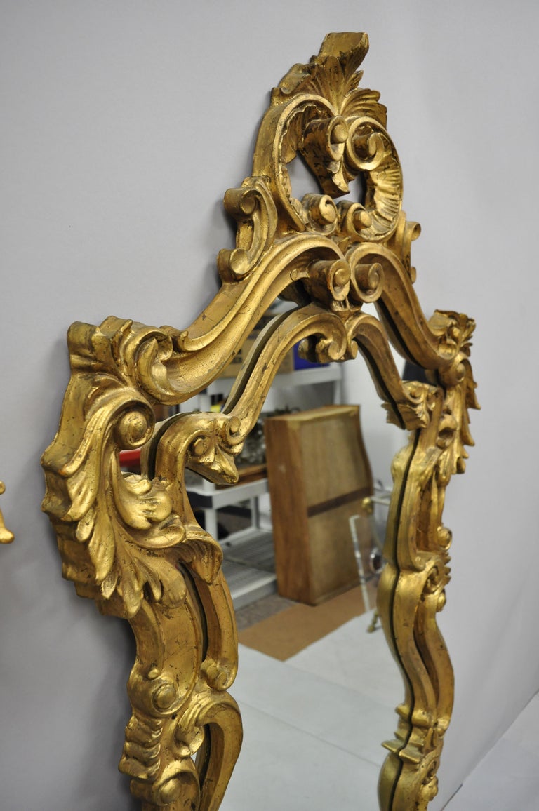 Pair of French Rococo Style Gold Wall Mirrors with Fancy Scroll Work at ...