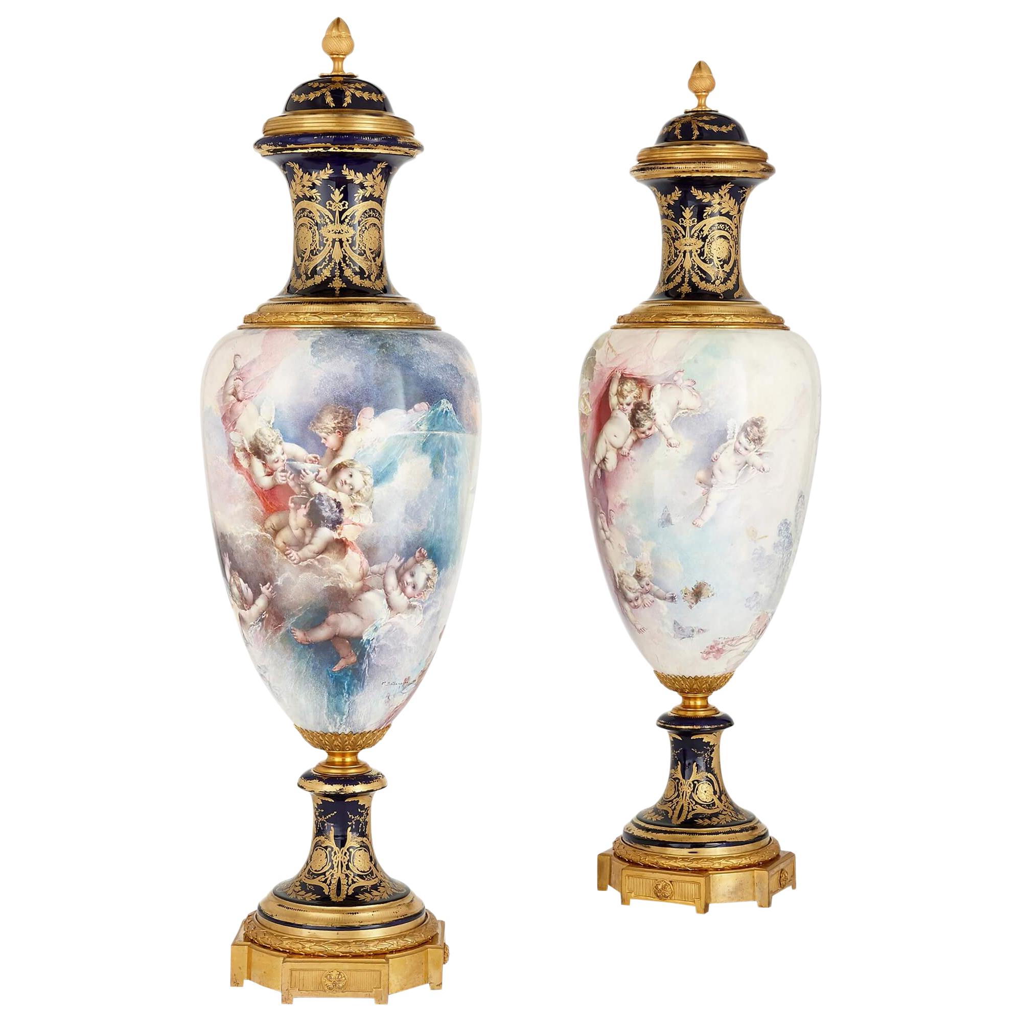 Finely Rendered Pair of French Rococo Style Blanc-de-chine Urns or ...