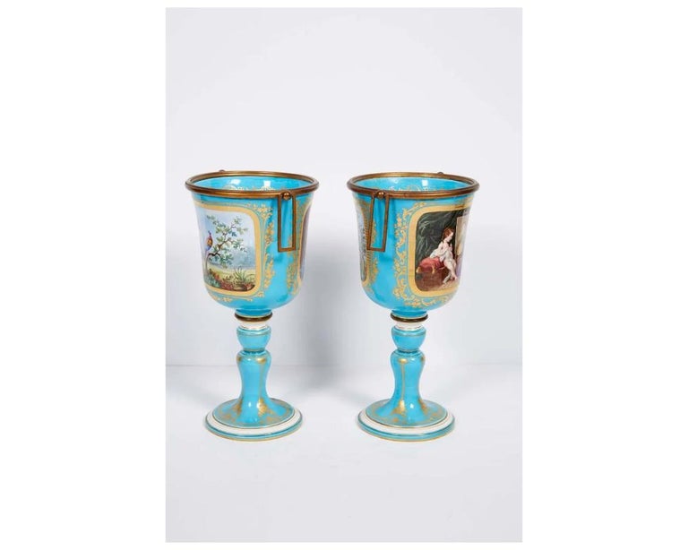 Pair of French Sevres Style Turquoise Porcelain Cups or Vases For Sale ...