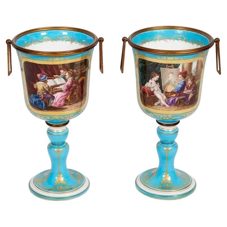 Pair of French Sevres Style Turquoise Porcelain Cups or Vases For Sale ...
