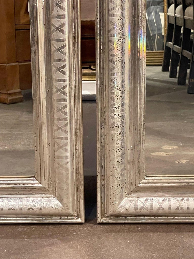 Pair of French Silver Leaf Louis Philippe Mirrors with X Pattern For ...