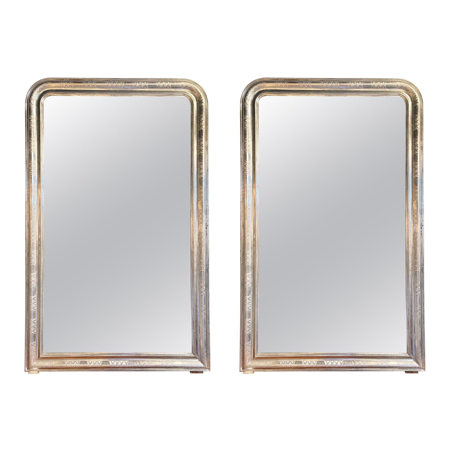 Pair of Silver Leafed Louis Philippe Mirrors at 1stDibs
