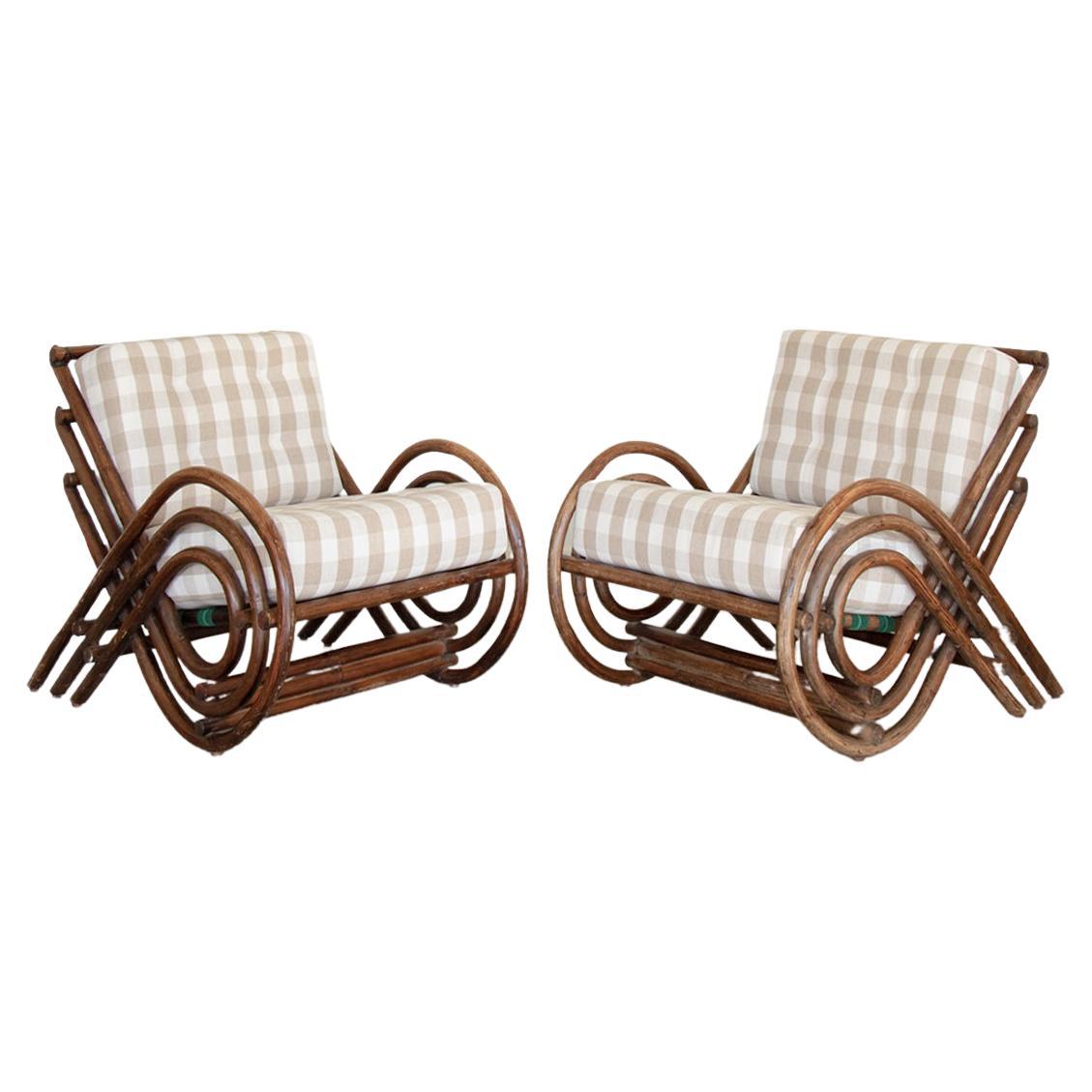 Pair of French Spiral Rattan Lounge Chairs at 1stDibs