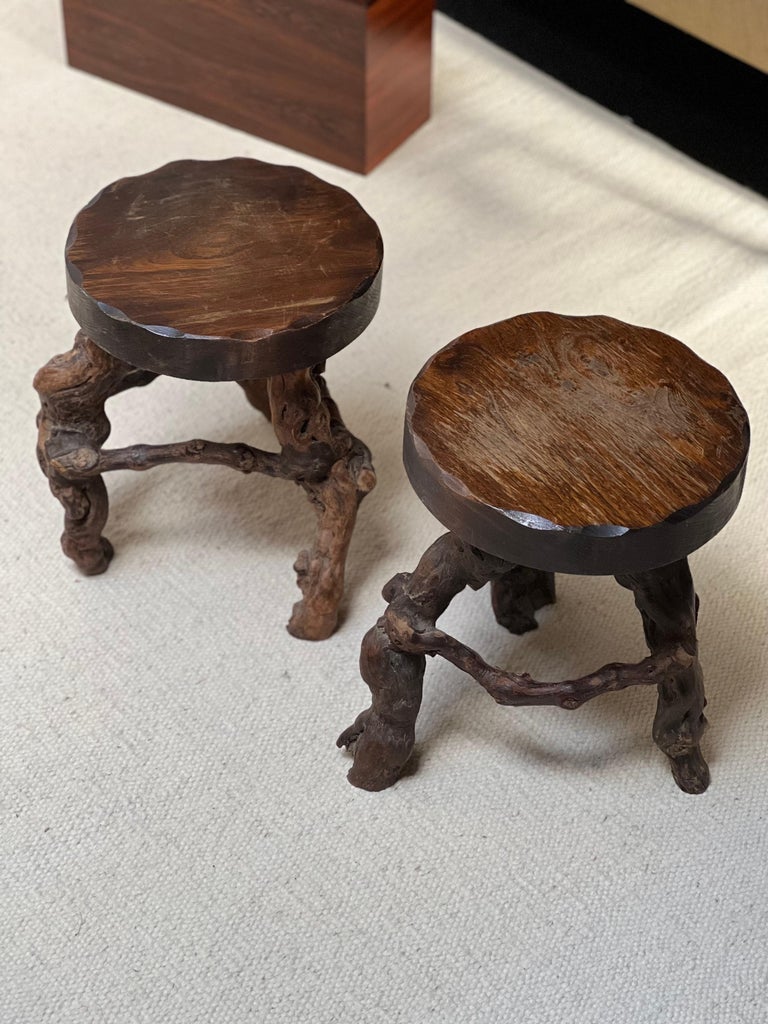 Pair of French Stained Wooden Stool with vine roots circa 1950 ...