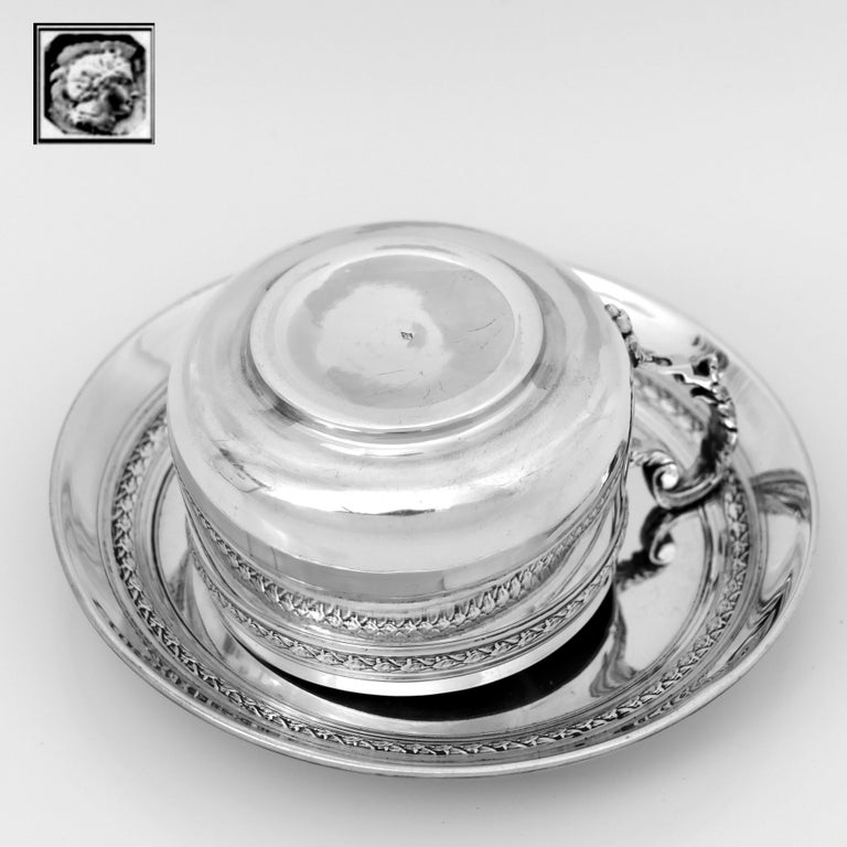 Pair of French Sterling Silver Coffee Tea Cups and Saucers ...