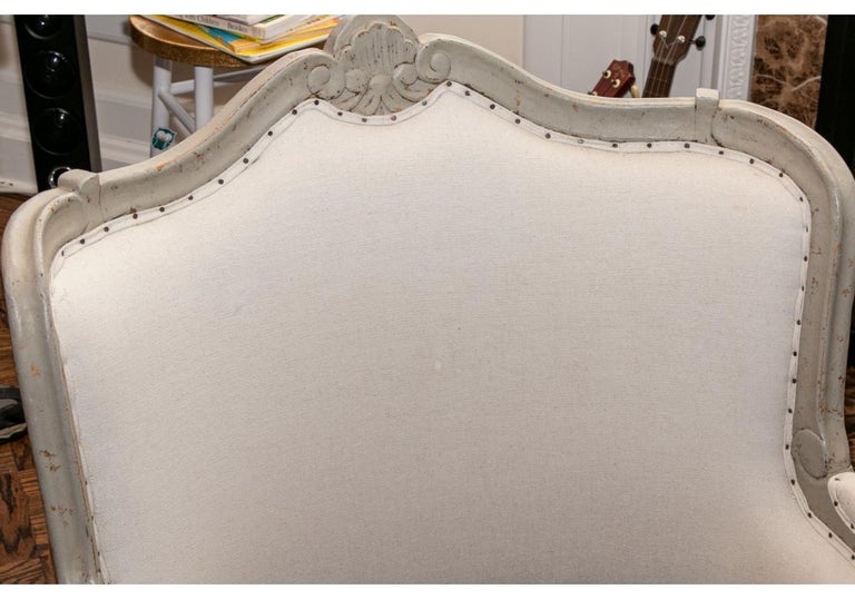 Pair of French Style Bergeres with Leather Seats For Sale at 1stDibs