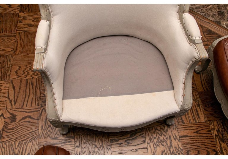 Pair of French Style Bergeres with Leather Seats For Sale at 1stDibs