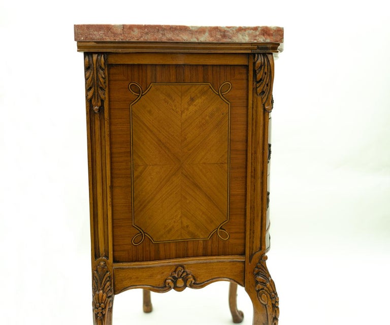 Pair of French Style Night Stands or Commode with Marble Top and Inlay ...