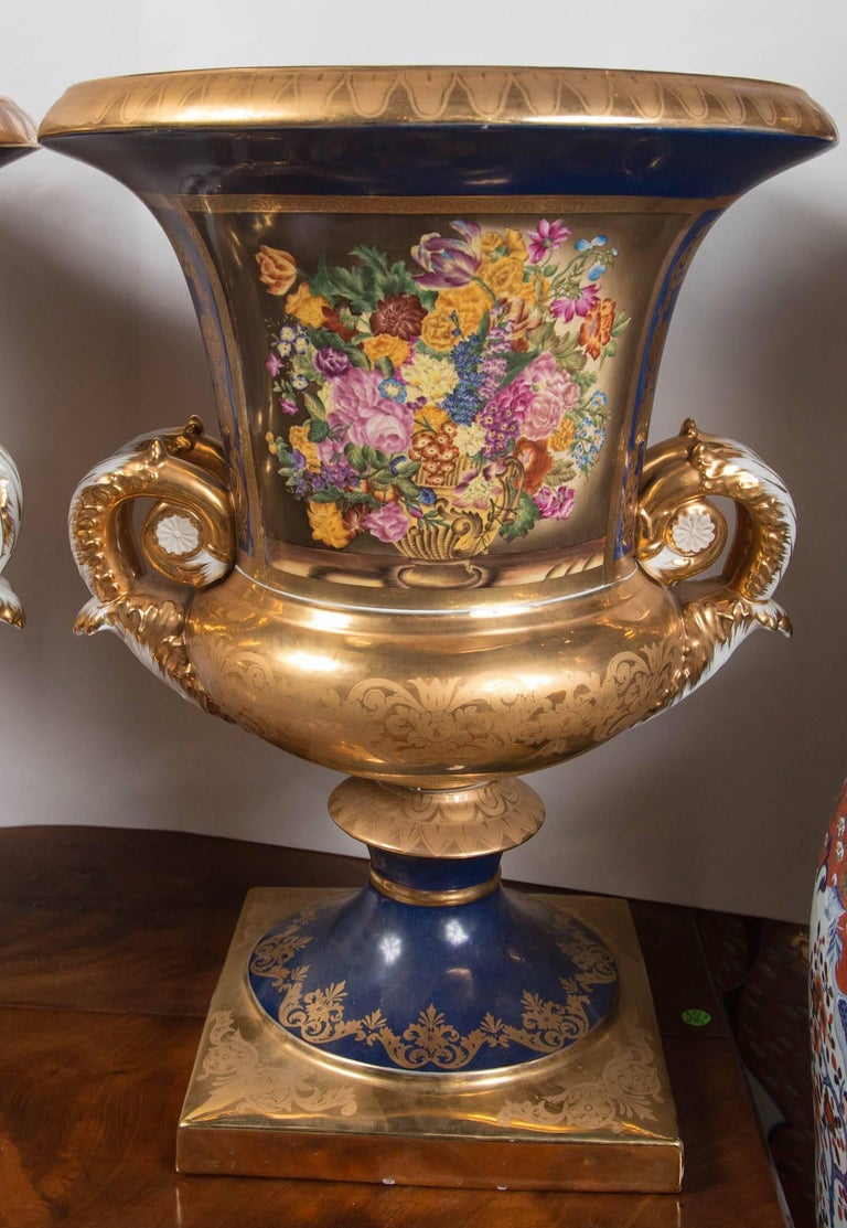 Pair of French Style Painted and Gilded Porcelain Classical Urns For ...
