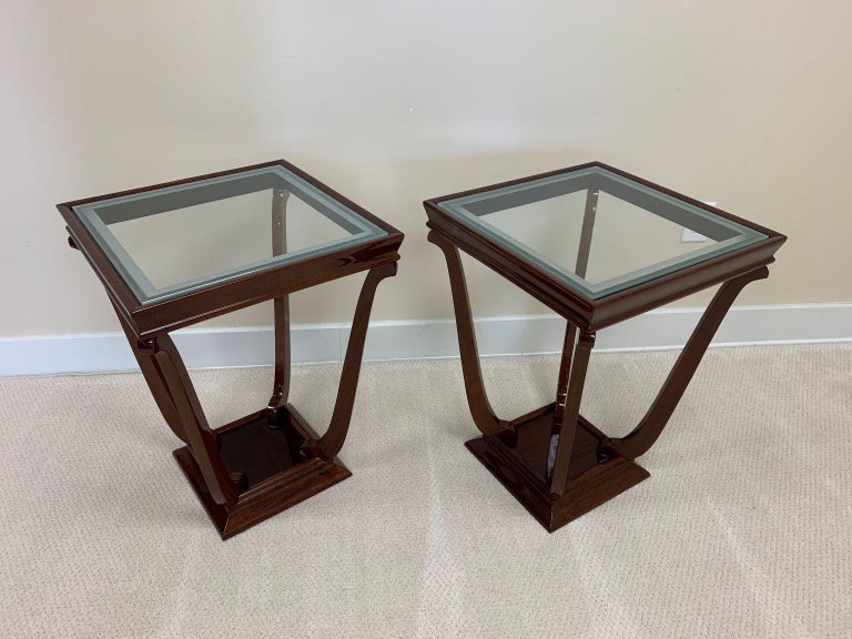 Pair of French Style Streamline Art Deco Glass Top Side Tables For Sale ...