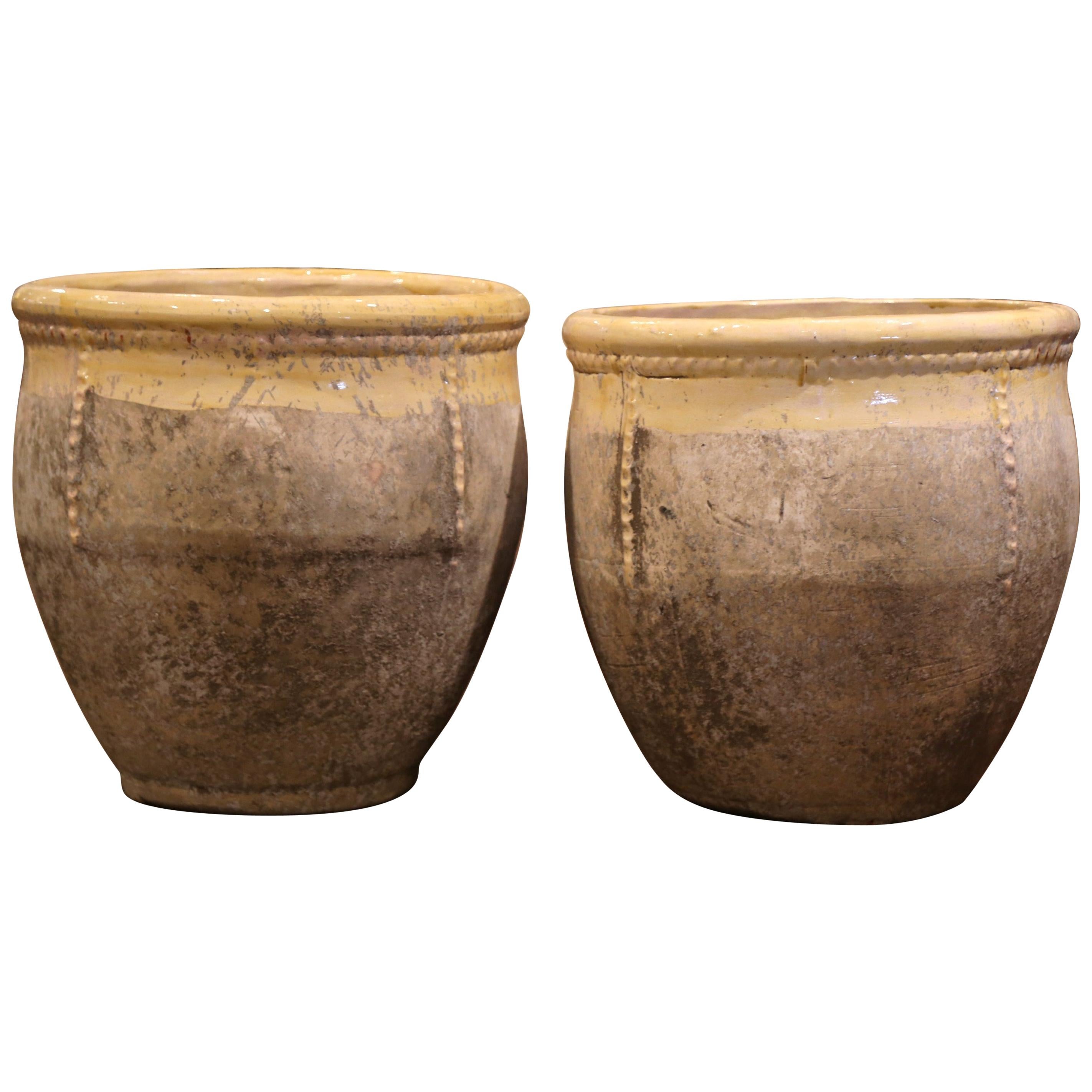 Pair of French Terracotta and Yellow Glazed Planters from Provence at ...