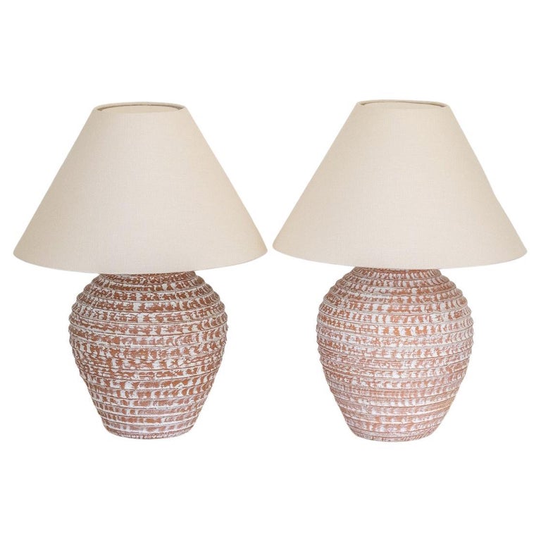Pair of French Terracotta Table Lamps For Sale at 1stDibs