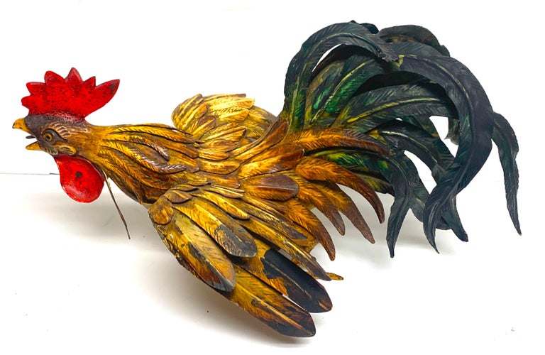 Pair of French Tole Fighting Roosters at 1stDibs