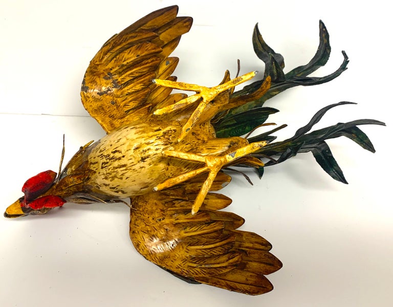 Pair of French Tole Fighting Roosters at 1stDibs