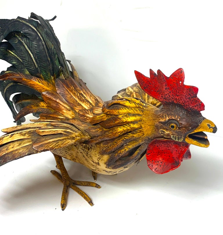 Pair of French Tole Fighting Roosters at 1stDibs