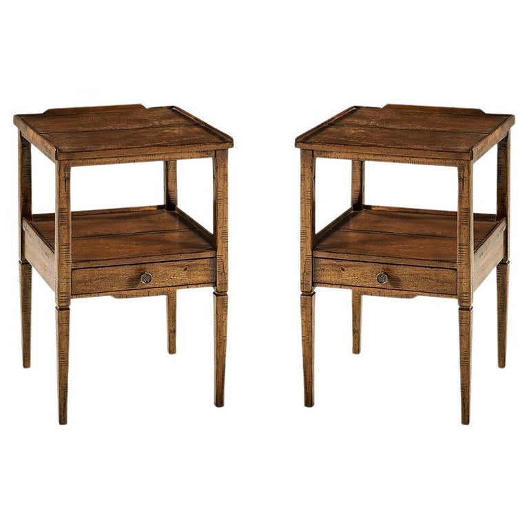 Pair of French Two Tier Lamp Tables - Country Walnut For Sale at 1stDibs