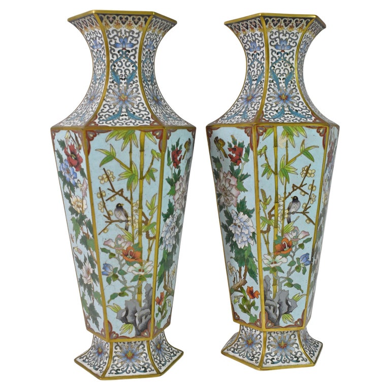 Pair of French Victorian Cloisonné Vases For Sale at 1stDibs