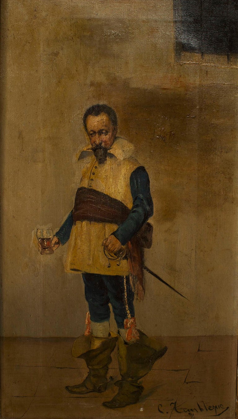 Pair of French Victorian Oil Paintings of Standing Cavaliers For Sale ...