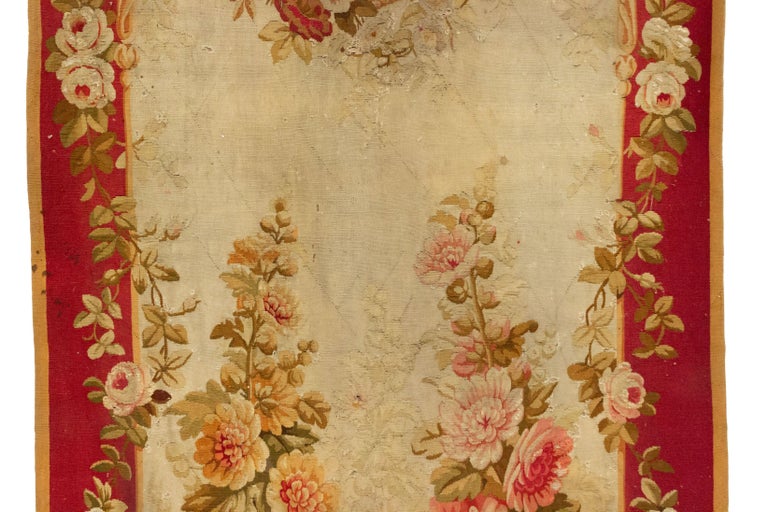 Pair of French Victorian Red Aubusson Wall Hangings For Sale at 1stDibs