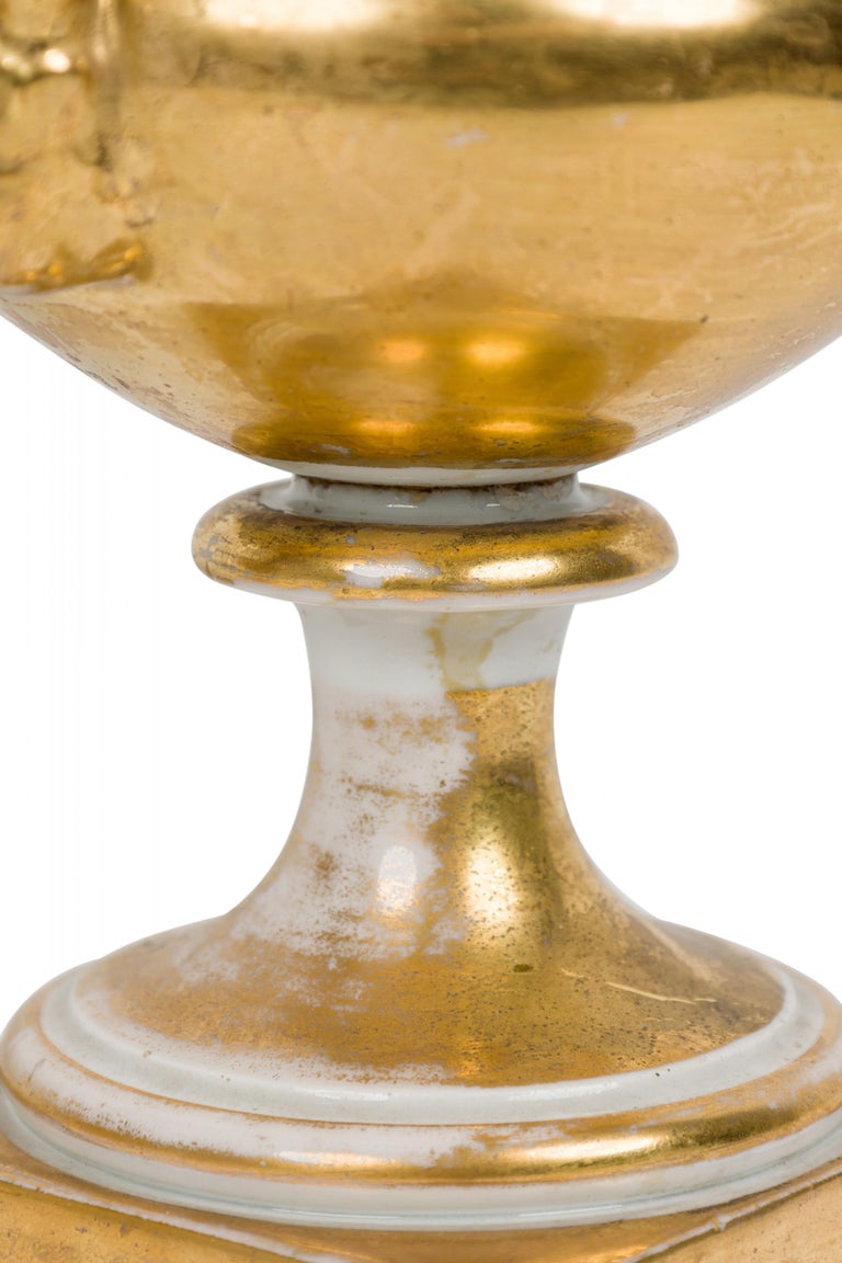 Pair of French Victorian Sevre Compagna Gilt and Painted Porcelain Urns ...