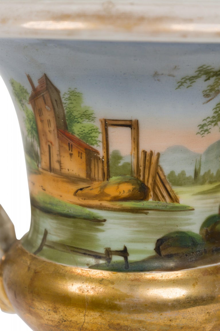 Pair of French Victorian Sevre Compagna Gilt and Painted Porcelain Urns ...