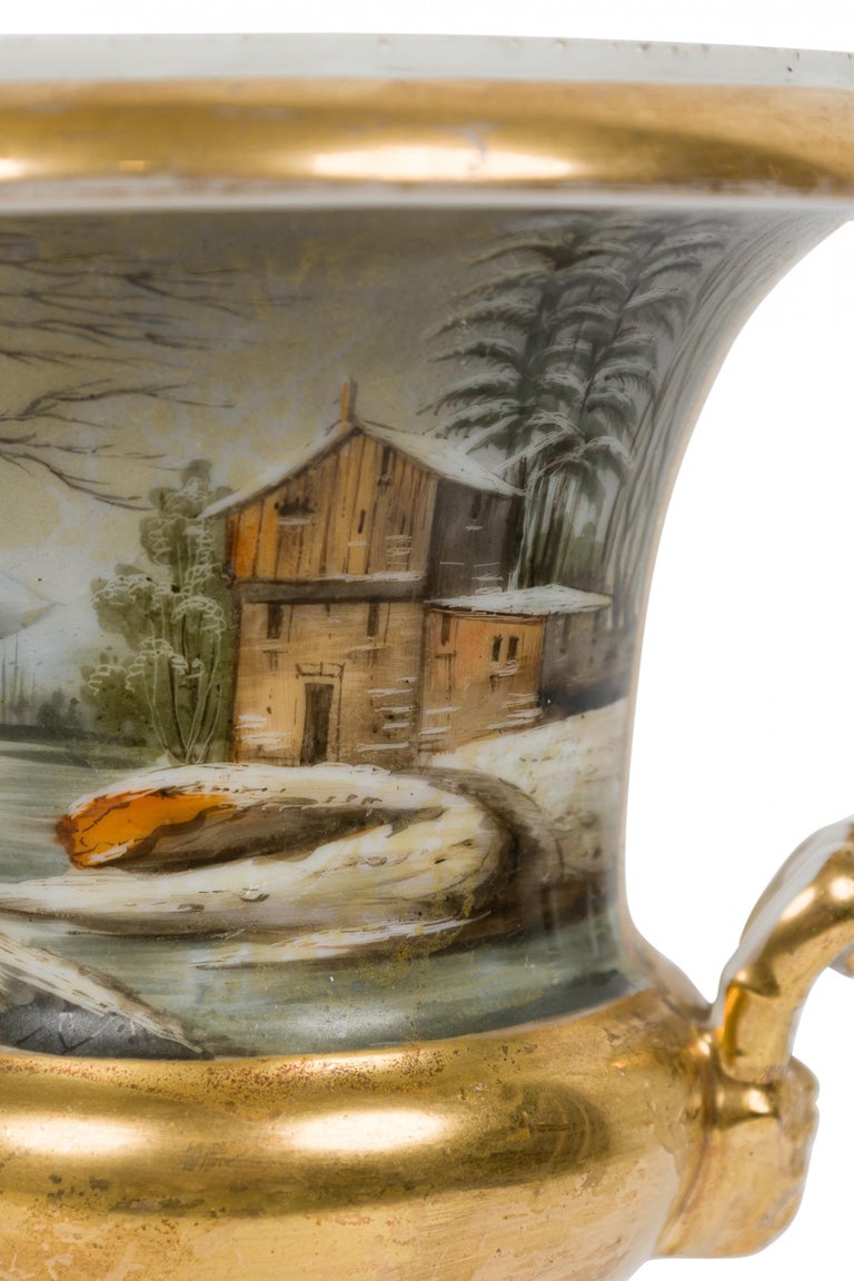 Pair of French Victorian Sevre Compagna Gilt and Painted Porcelain Urns ...