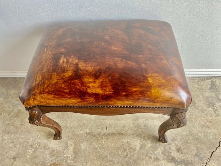 Pair of French Walnut Leather Benches For Sale at 1stDibs