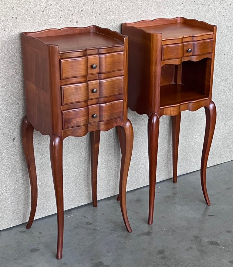 Pair of French Walnut Narrow Bedside Tables with Three Drawers For Sale ...