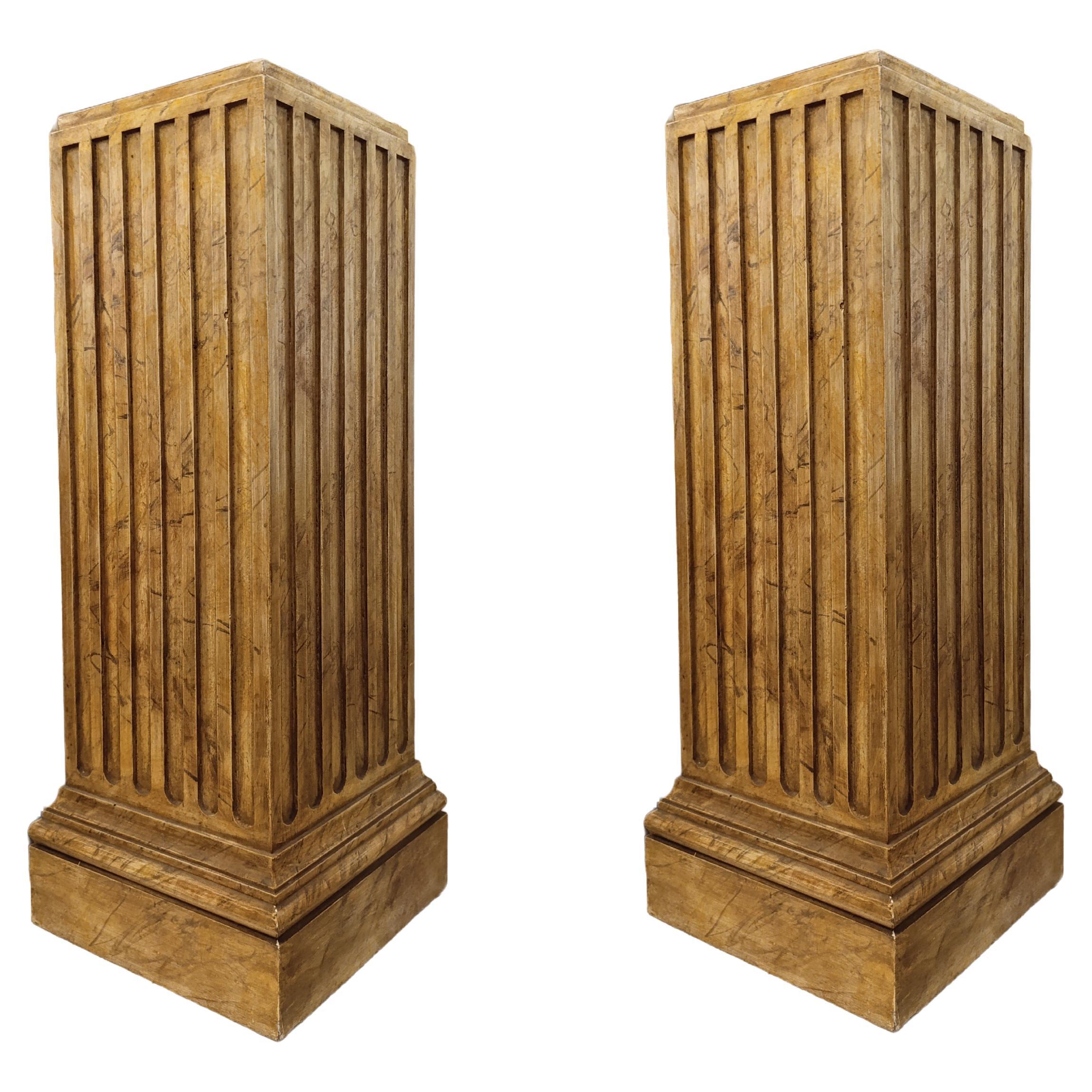 Pair Of French Fluted Wood Columns, 19th Century For Sale at 1stDibs