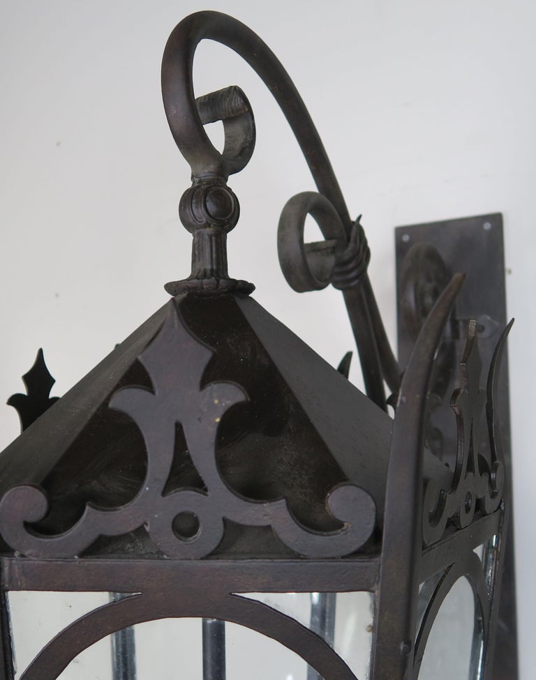 Pair of French Wrought Iron Gothic Style Lantern Sconces at 1stDibs