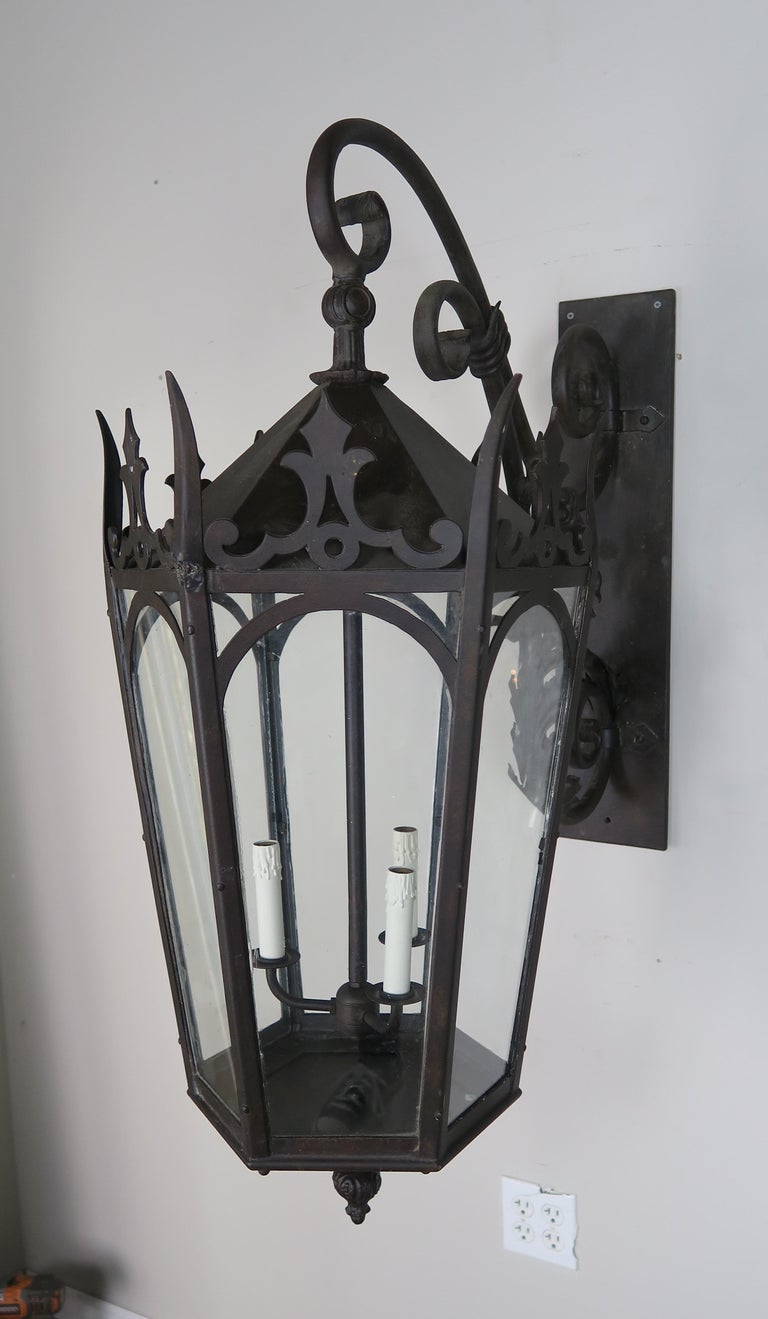 Pair of French Wrought Iron Gothic Style Lantern Sconces at 1stDibs