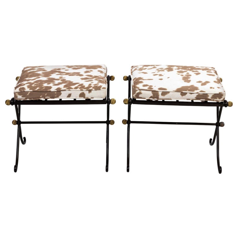 Pair of French Wrought Iron Upholstered Benches at 1stDibs
