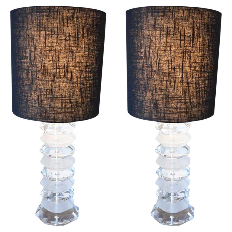 Pair of Frosted and Clear Acrylic Table Lamps at 1stDibs