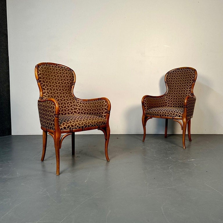 Pair of Fruitwood French Bamboo Carved Arm / Club / Accent Chairs ...