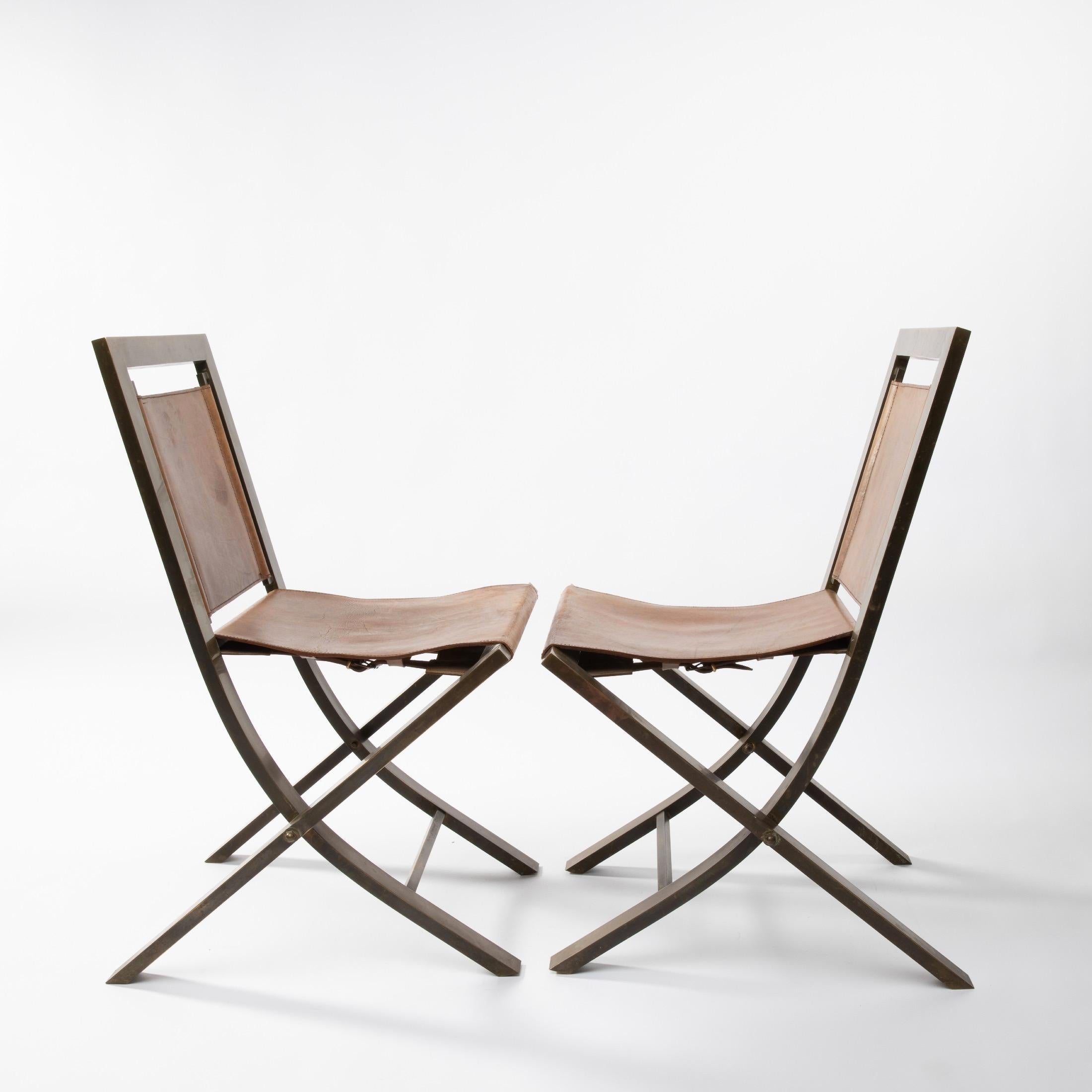 Pair of Gabriella Crespi Reclining Chairs, Sedia 73, Brass and Natural ...