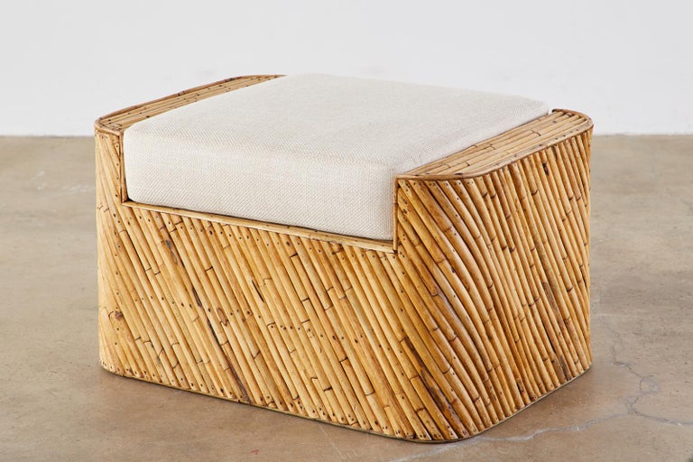 Pair of Organic Modern Bamboo Rattan Lounge Chairs and Ottoman at 1stDibs