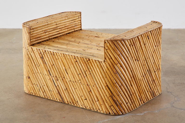 Pair of Organic Modern Bamboo Rattan Lounge Chairs and Ottoman at 1stDibs