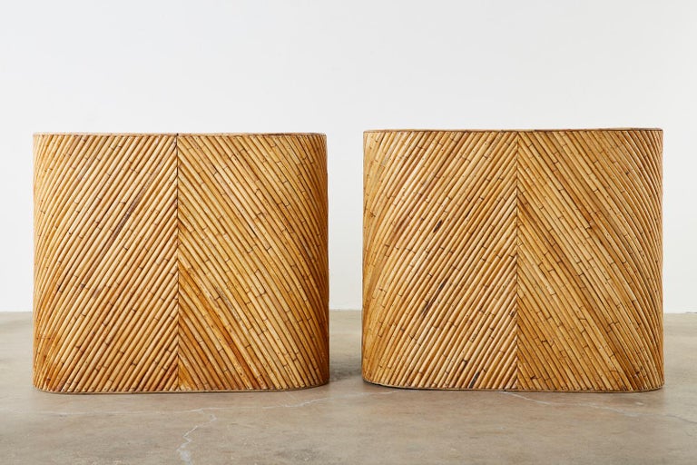 Pair of Organic Modern Bamboo Rattan Lounge Chairs and Ottoman at 1stDibs
