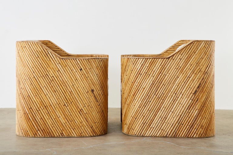 Pair of Organic Modern Bamboo Rattan Lounge Chairs and Ottoman at 1stDibs