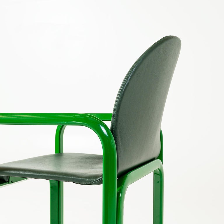 Pair of Gae Aulenti Arm Chairs Model 54A in Tonal Green For Sale at 1stDibs