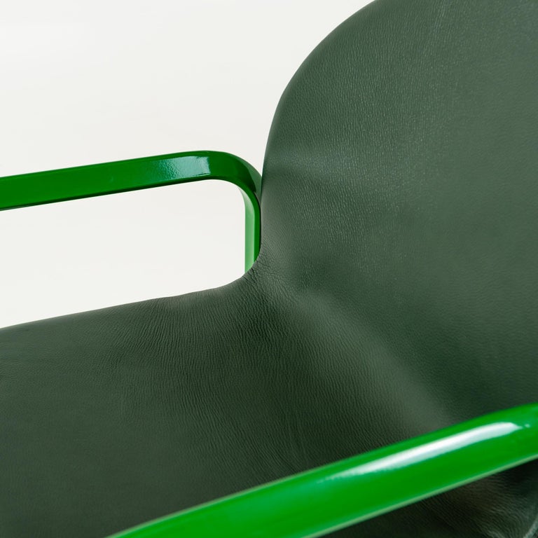 Pair of Gae Aulenti Arm Chairs Model 54A in Tonal Green For Sale at 1stDibs