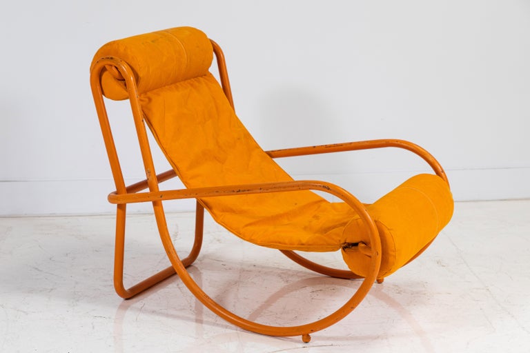 Pair of Gae Aulenti Locus Solus Lounge Chairs in Orange Tent Canvas at ...