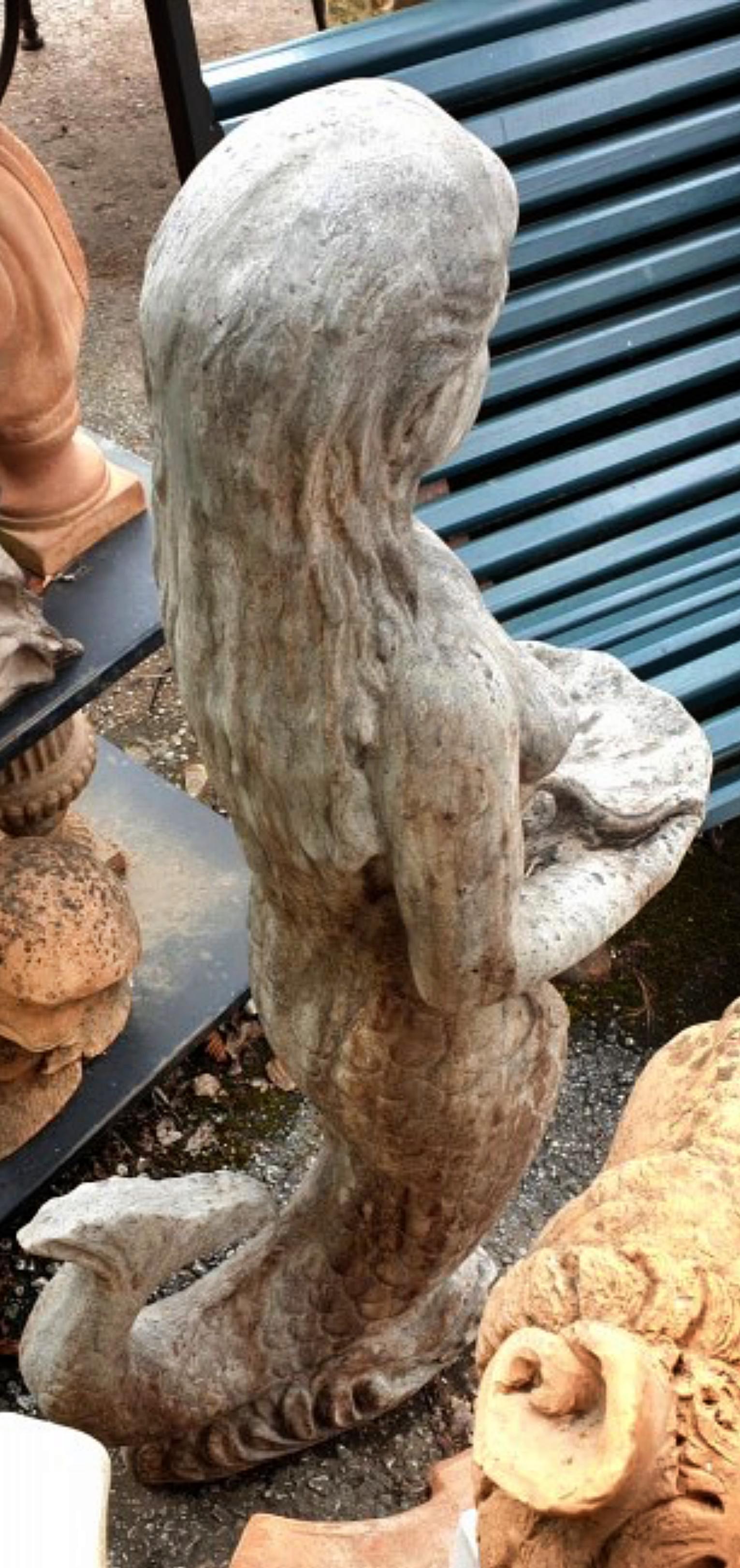 PAIR OF GARDEN STATUES IN CEMENT MORTAR - THE 20th Century MERMAID For ...