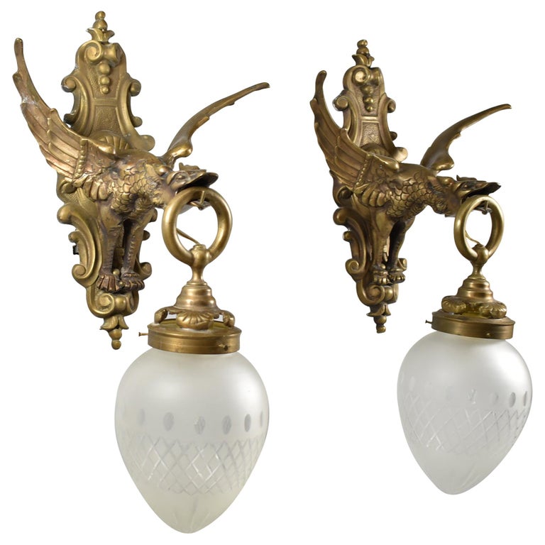 Pair of Gargoyle Bronze Gothic Style Wall Sconces at 1stDibs