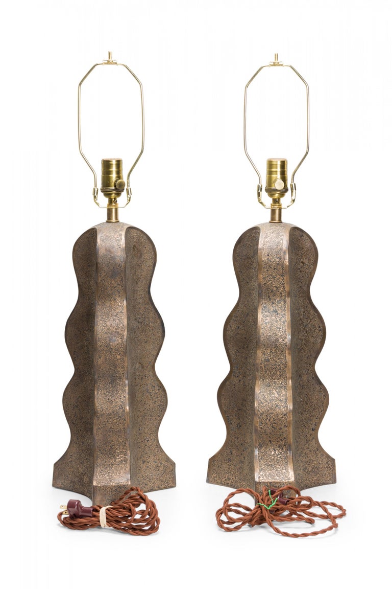 Pair of Gary Dipasquale Hand-Built Ceramic Lobed Form Bronze Glazed ...