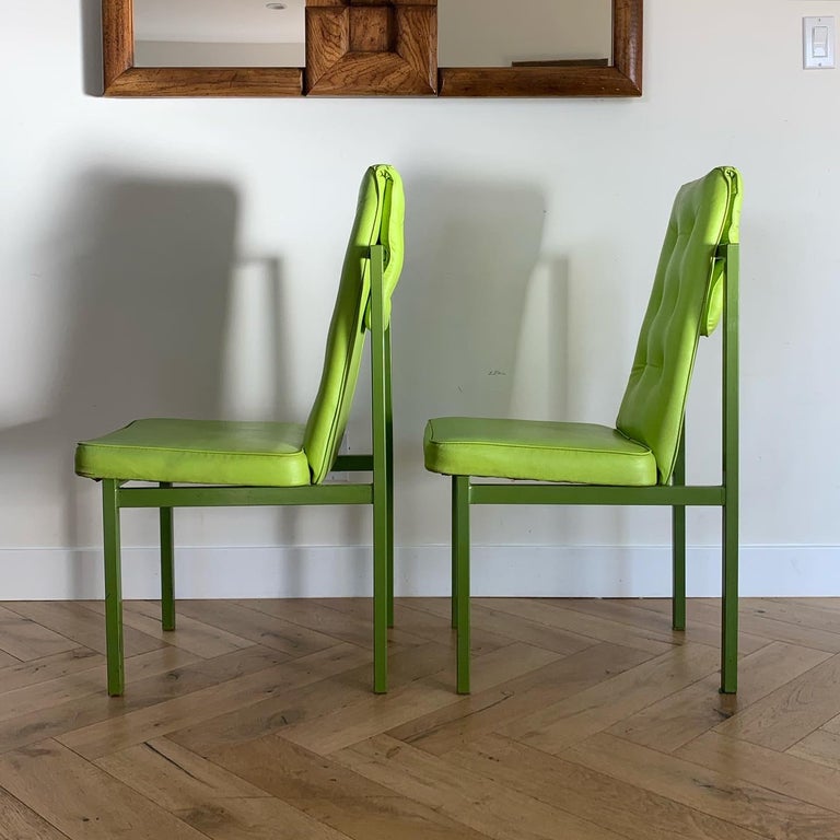 Pair of Geometric Chartreuse Cal-Style Accent Chairs, circa 1970s For ...