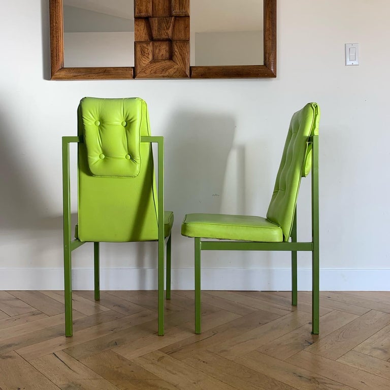 Pair of Geometric Chartreuse Cal-Style Accent Chairs, circa 1970s For ...