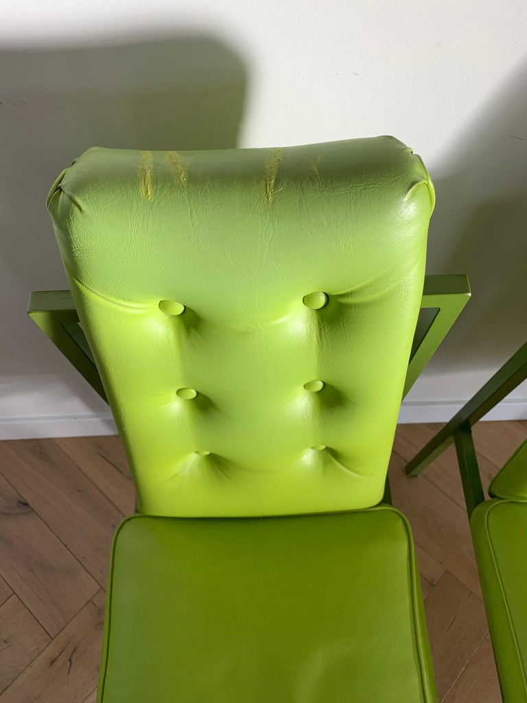 Pair of Geometric Chartreuse Cal-Style Accent Chairs, circa 1970s For ...