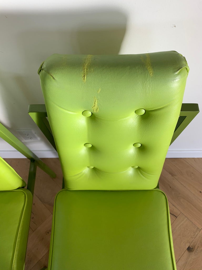 Pair of Geometric Chartreuse Cal-Style Accent Chairs, circa 1970s For ...