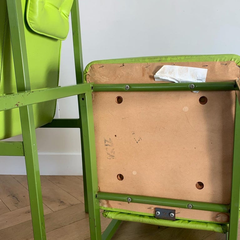 Pair of Geometric Chartreuse Cal-Style Accent Chairs, circa 1970s For ...